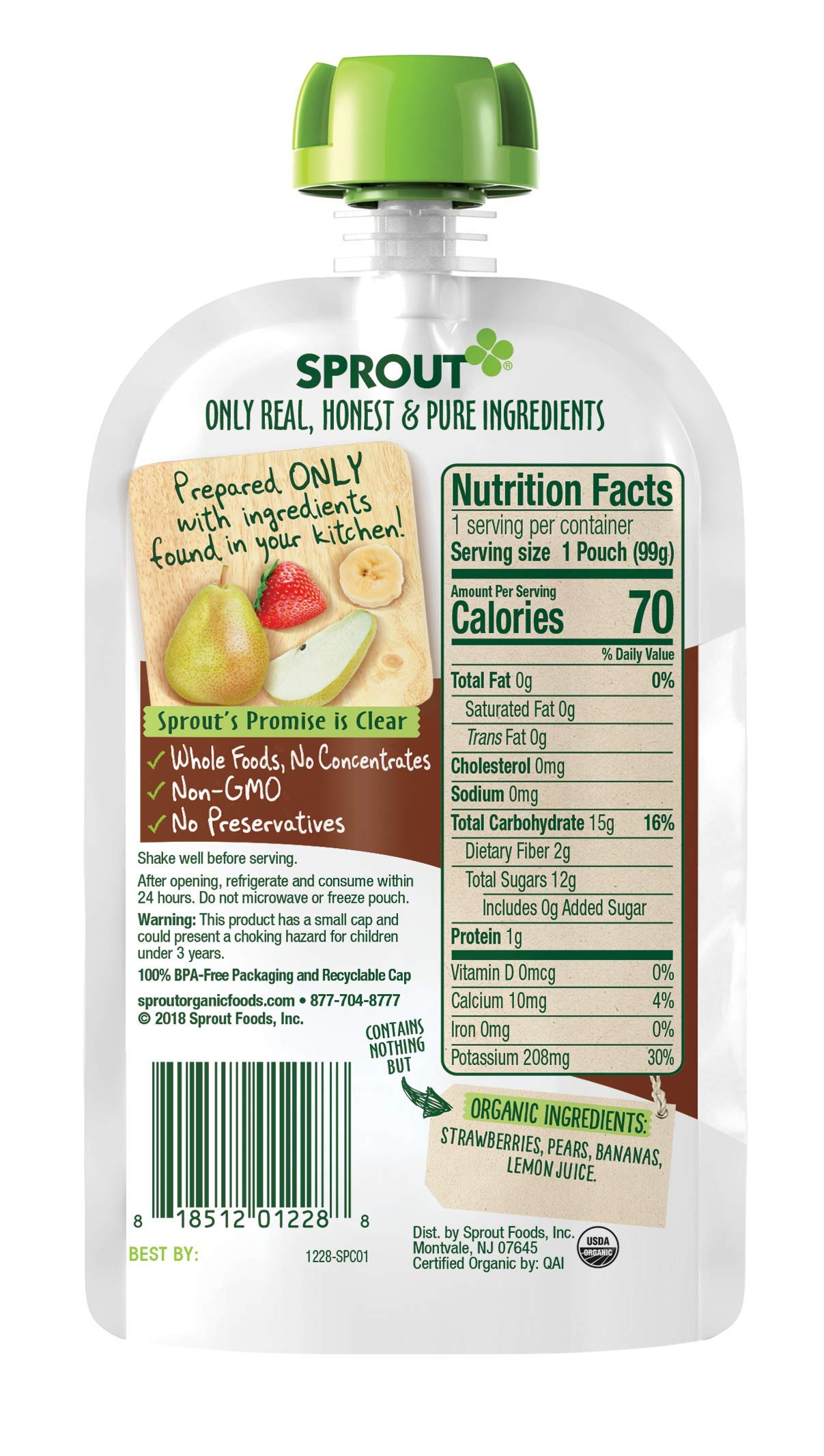 Sprout Organic Stage 2 Baby Food Pouches, Strawberry Pear Banana, 3.5 Ounce (Pack of 6)