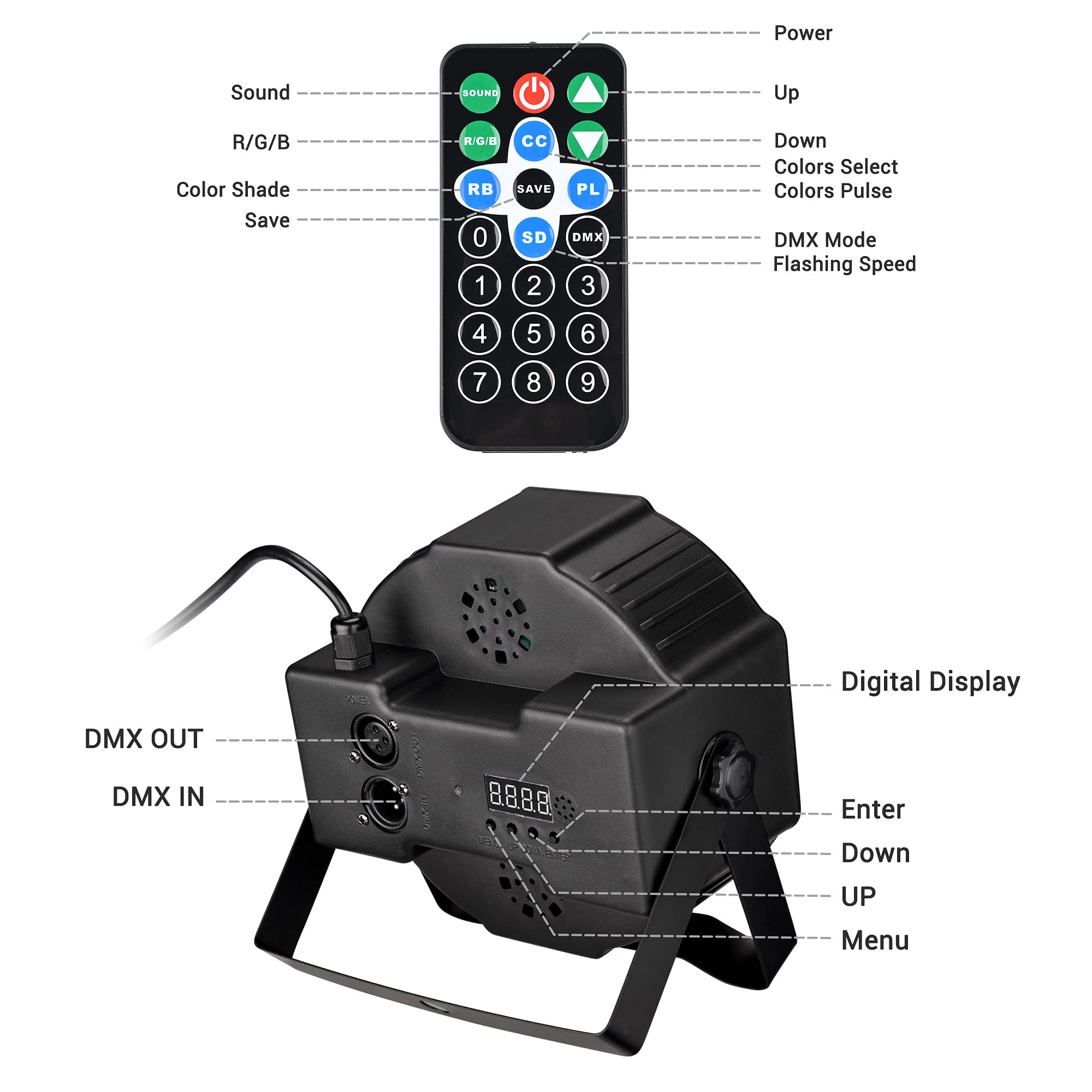 AW 4 Pack 3 in 1 Stage Par Light 36 LED RGB DMX 512 Control Sound Activated DJ Stage Lighting Disco Party Show Club KTV