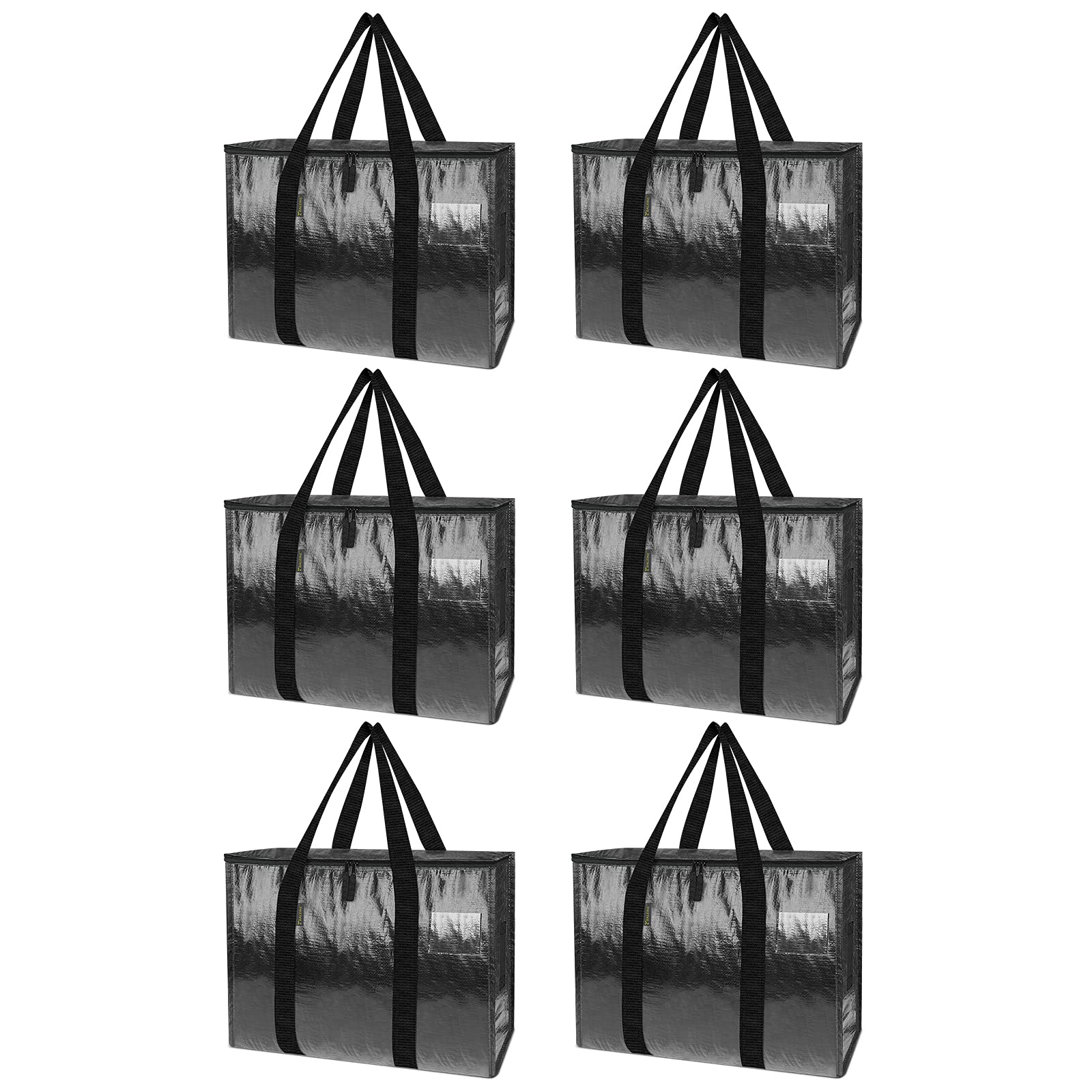 BALEINE 13 Gallon Moving Totes with Reinforced Handles, Heavy-Duty UnderBed Storage Bag for Moving Boxes, Clothes, Travel (6 Pack, Black)