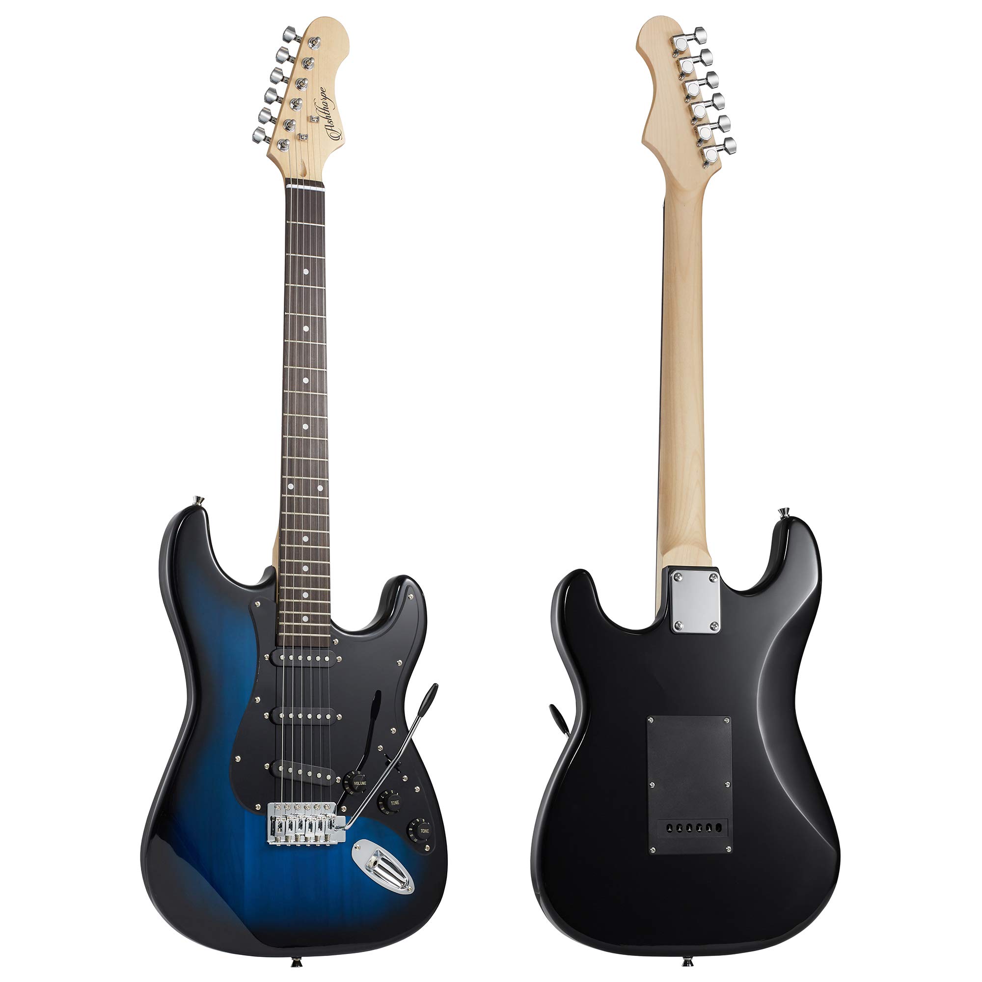 Ashthorpe 39-Inch Electric Guitar (Blue-Black), Full-Size Guitar Kit with Padded Gig Bag, Tremolo Bar, Strap, Strings, Cable, Cloth, Picks