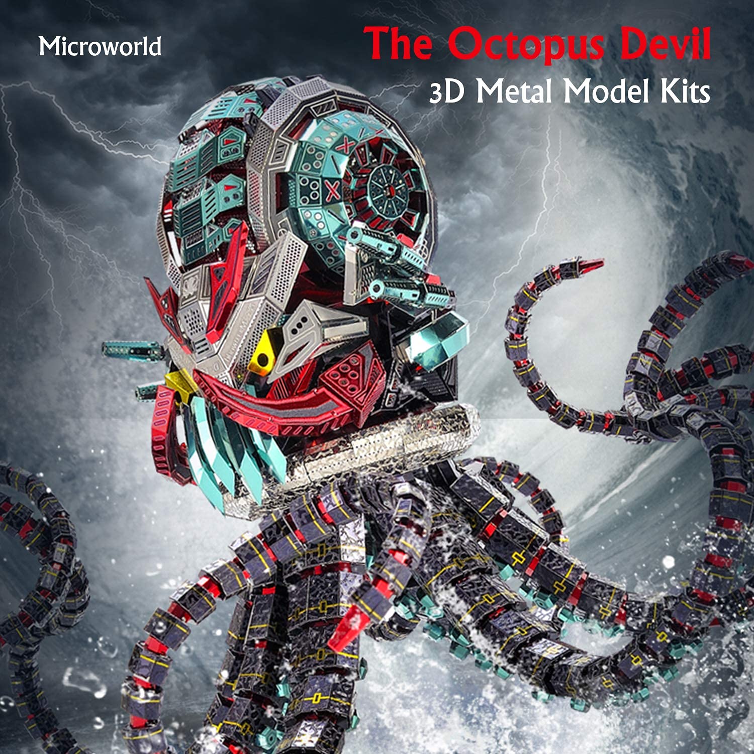 Microworld 3D Metal Puzzle, Mechanical Octopus Devil Challenge Metal Model Kits, Metal Kits Brain Teaser DIY Art Craft Home Decor Gift Toys for Adult Men
