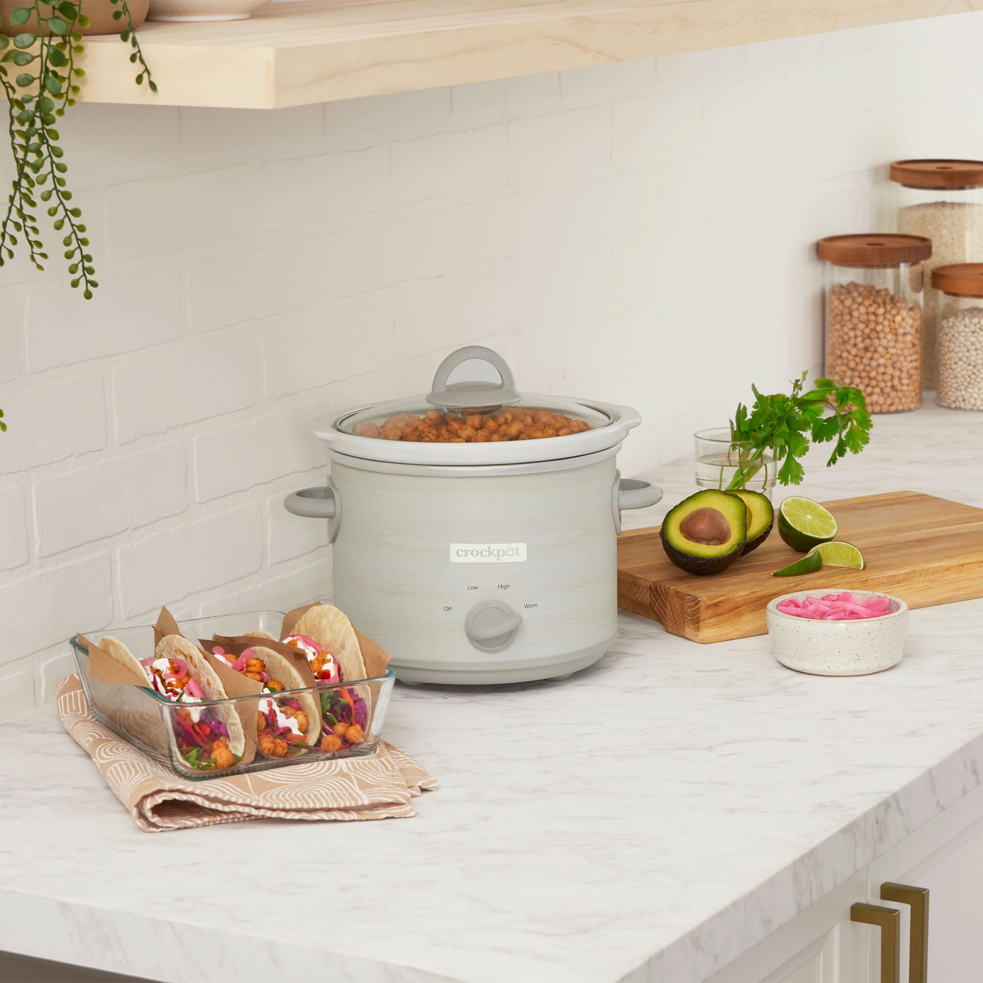 Crock-Pot Manual Design Series 3 Quart Slow Cooker with 3 Cook Settings, Removable Dishwasher and Oven Friendly Stoneware for Meal Prep, Woodgrain