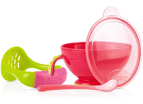 Nuby Garden Fresh Mash N' Feed Bowl with Spoon and Food Masher, Colors May Vary