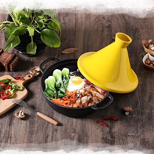 Casserole Dish ZYF Cast Iron Tagine Pot 20Cm, Tajine Cooking Pot with Enameled Cast Iron Base and Cone-Shaped Lid Lead Free Stew Casserole Slow Cooker,Red