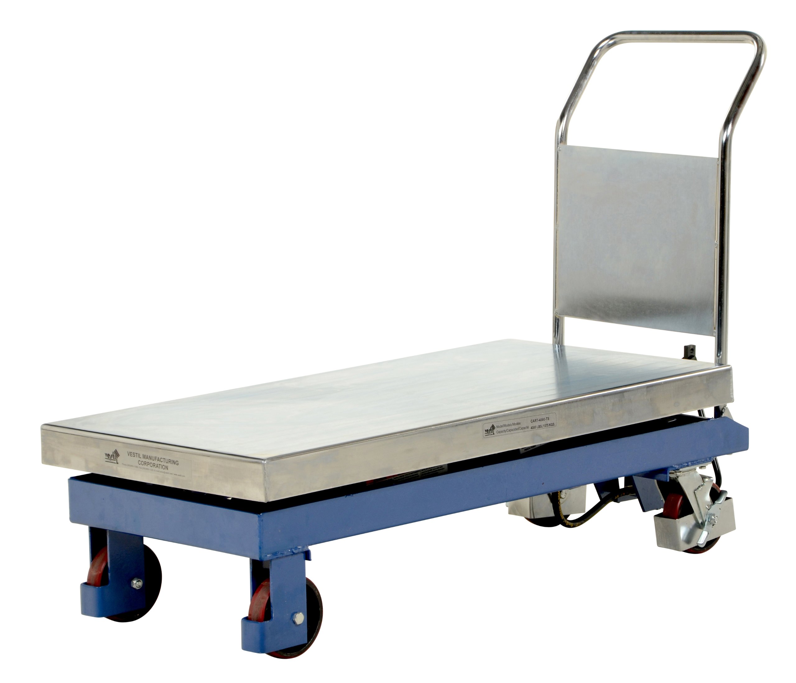 Vestil CART-4000 Hydraulic Elevating Cart with Single Scissor, 4,000 lb. Capacity, 47" x 24" Platform, 15-1/2" to 40" Height Range