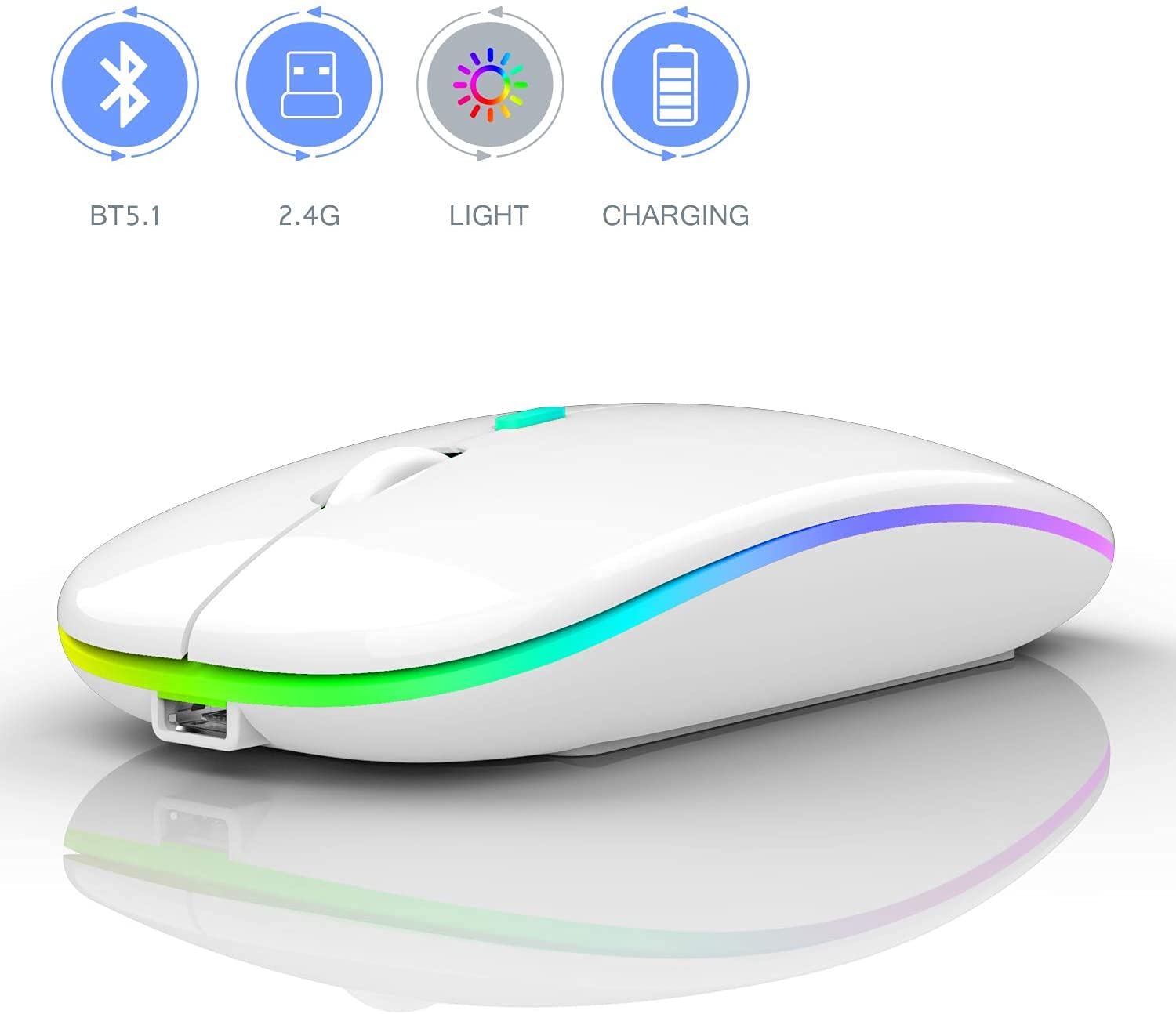 Neises LED Wireless Mouse,Wireless Mouse for MacBook Air/MacBook Pro/Mac/Laptop/MacBook/iPad,Bluetooth Mouse for MacBook Air/Pro/Mac/ipad/ipad pro/OS 13 and Above (White)