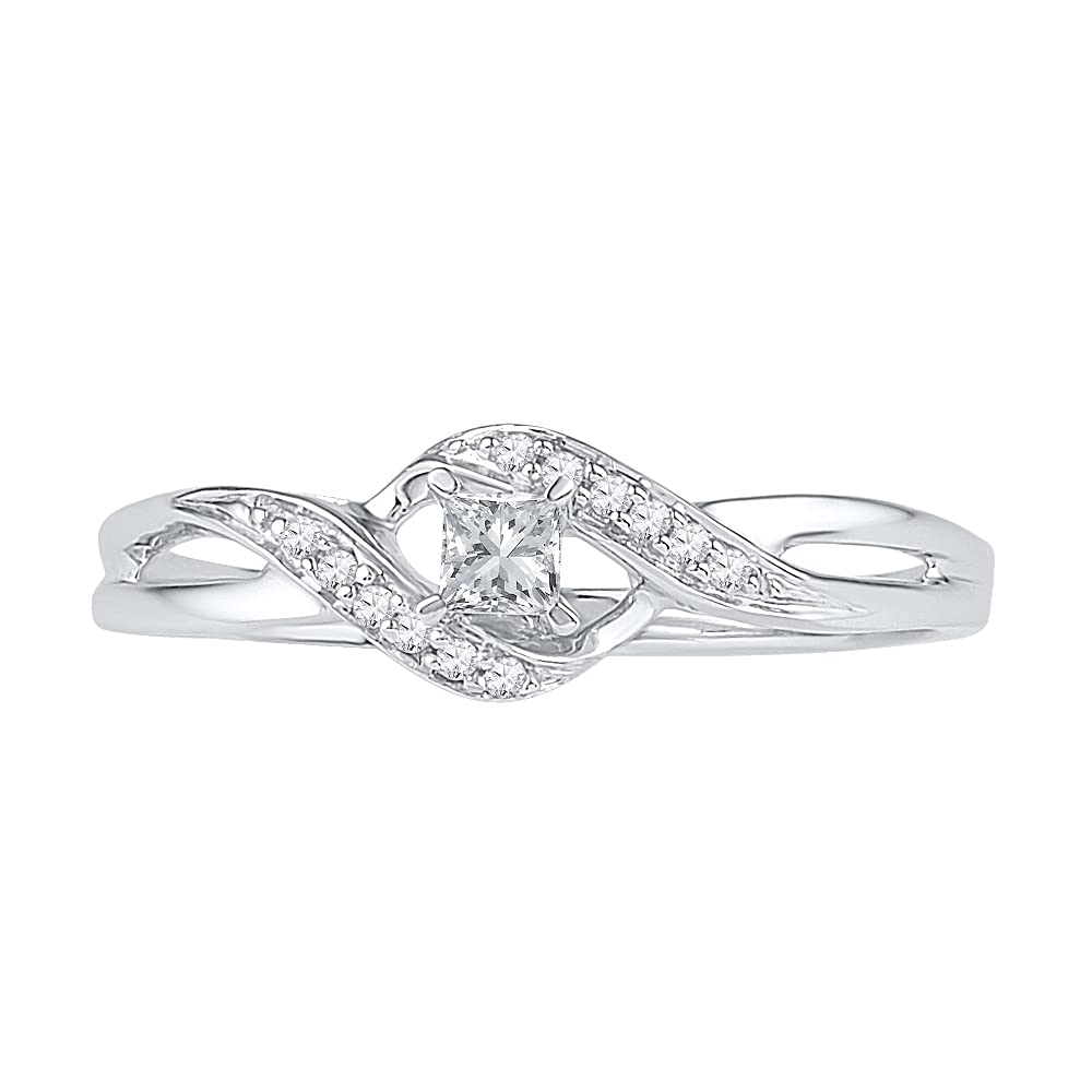 DGOLD 10KT White Gold Princess and Round Diamond Promise Ring (0.13 CTTW) (6.0)