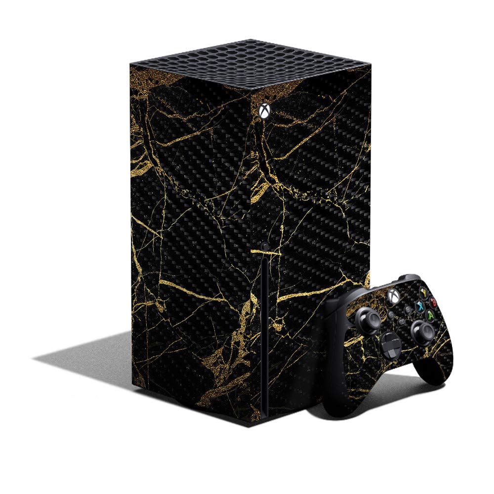 Mighty Skins Carbon Fiber Skin Compatible with Xbox Series X Bundle - Black Gold Marble | Protective, Durable Textured Carbon Fiber Finish | Easy to Apply | Made in The USA