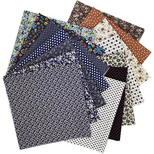 CJINZHI Fat Quarters Fabric Bundles, 14pcs 19.69x19.69inches(50x50cm) Cotton Fabric Quilting Squares lot Precut Patchwork Quarter Sheets for Sewing Patterns Bundle, Black Brown Floral