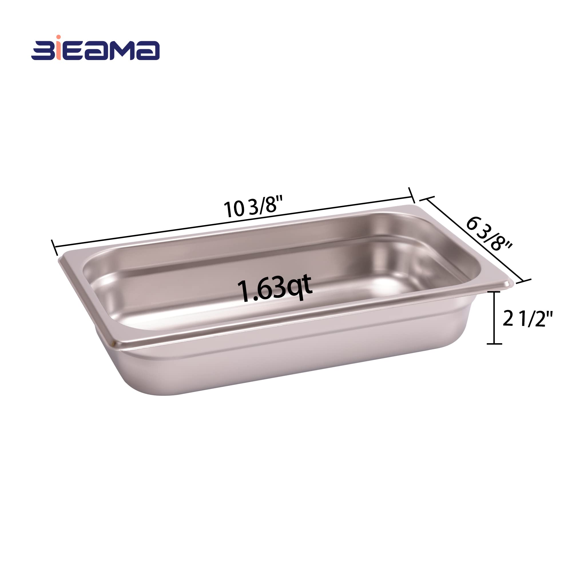 BIEAMA 6-Pack Hotel Pans with Lid, 1/4 Size 2.6" Deep, NSF, Catering Food Pan, Commercial Stainless Steel Pan with Cover
