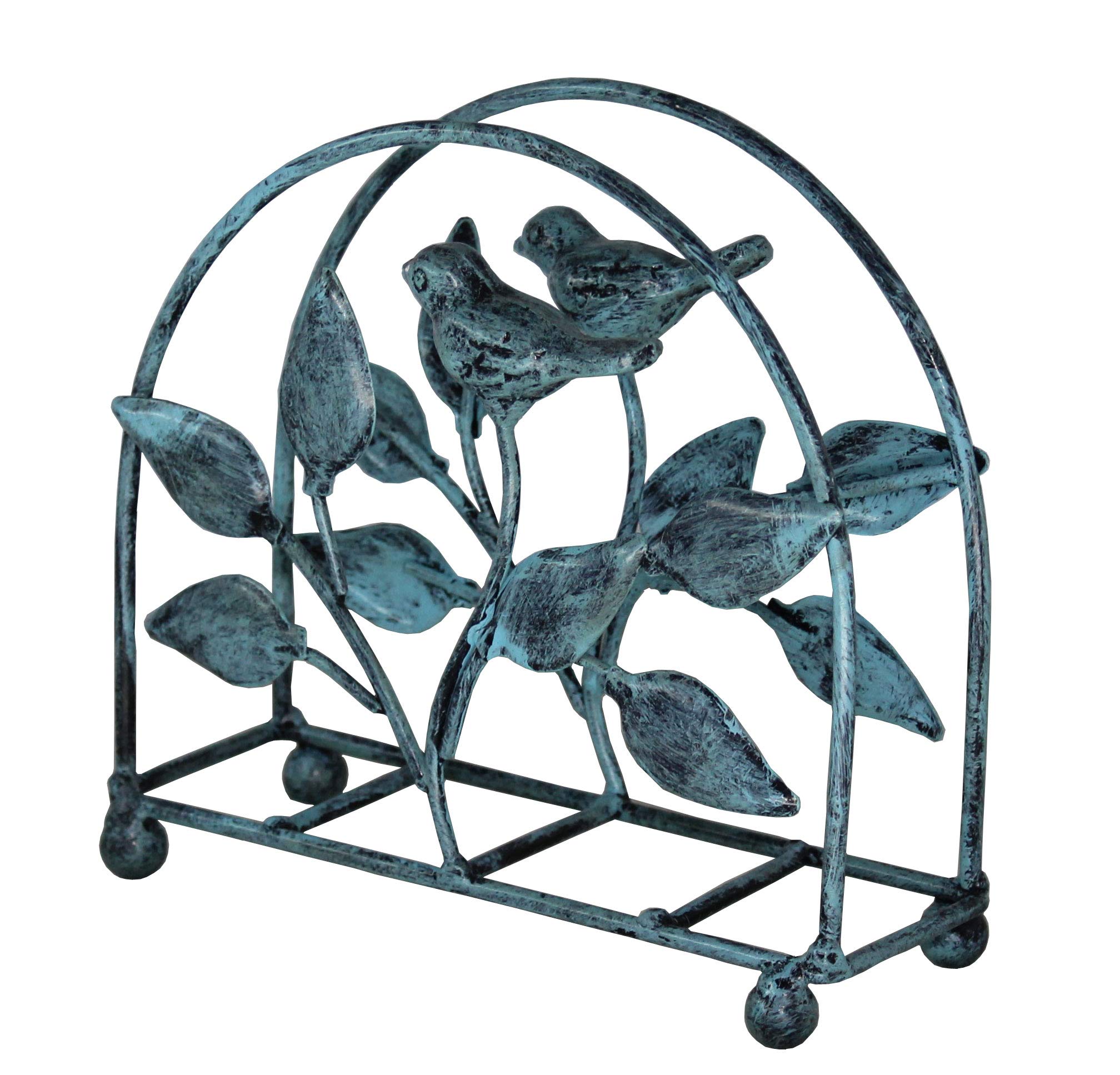 Cast Iron Bird & Tree Classic Napkin Holder/Tabletop Freestanding Tissue Dispenser, Turquoise