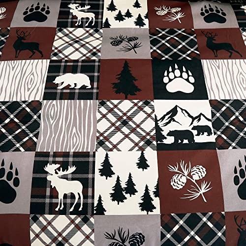 Chezmoi Collection Vista 7-Piece Southwestern Cabin Lodge Comforter Set - Red White Black Gray Grizzly Bear Pinecone Tree Moose Printed Microfiber Bedding, California King