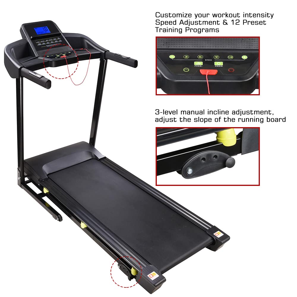 AW Folding Electric 3.0 HP Treadmill Walking Jogging Running Portable Exercise Fitness Machine Cardio for Home Office Gym Exercise Apartment/Basement Workout, Black