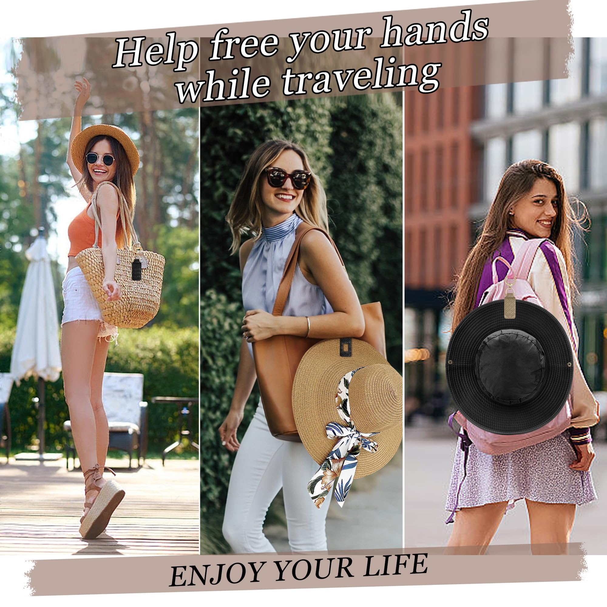 BAIYOUDA Hat Clip for Travel on Bag Backpack Luggage Fashion PU Leather Non-Magnetic Elastic Hat Holder Sun Hat Accessories (Black)