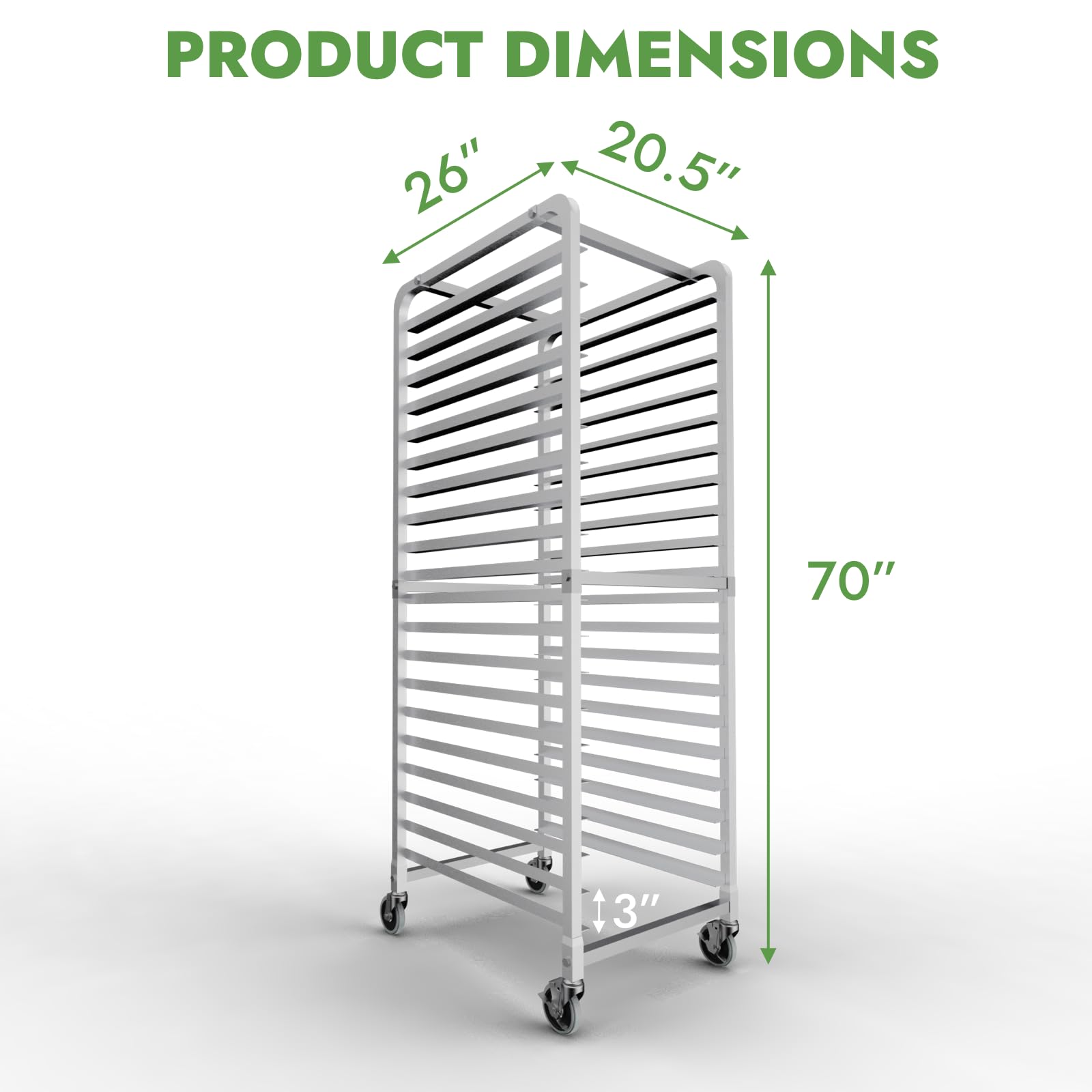 CURTA 10-Tier Heavy Duty Bun Pan Bakery Rack with 5" Wheels, NSF Certified, 26" D x 20" W x 39" H, Storage for Half & Full Sheets, Sheets Not Included