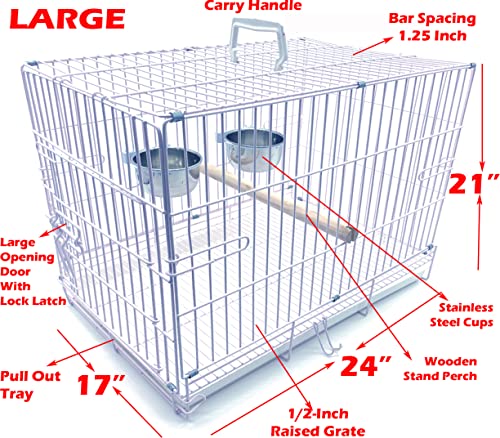 Large Collapsable Bird, Parrot, Dog and Cat Travel Vet Carrier Cage, 24"x16.5"x20"