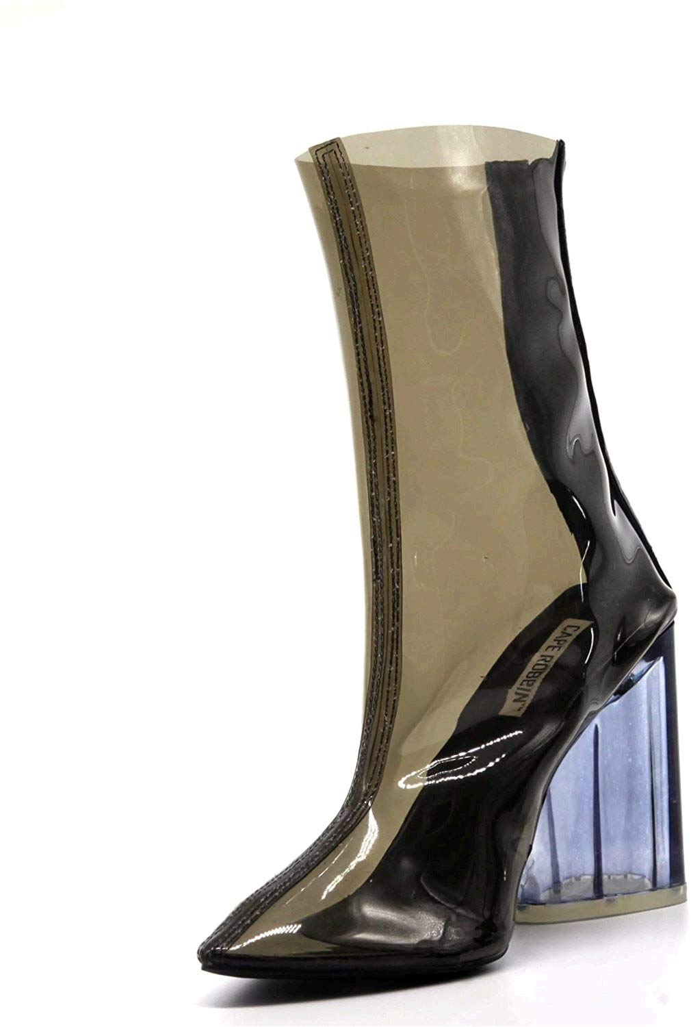 Cape Robbin Crystal Glaze Womens Perspex Lucite Clear Pointy Toe Chunky Heel Ankle Boots,Black,10