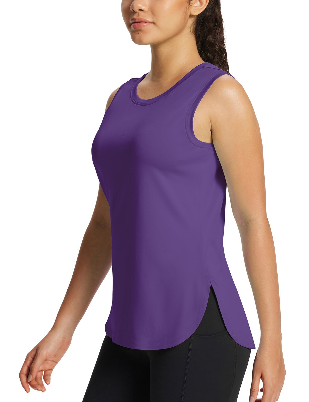 BALEAF Women's Workout Tank Tops Sleeveless Athletic Tennis Exercise Running Shirts with Side Slit Purple L