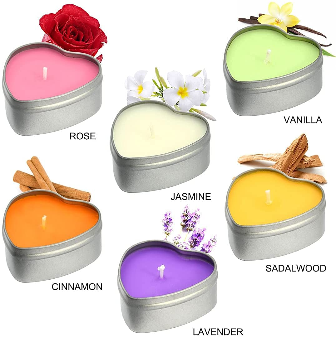 DEYBBY Large Heart Shaped Scented Tea Lights Candles, Smokeless Soywax β6 Hours Long Burning Lavender Purple Aromatherapy Candles for Relaxation, Spa and Bath (Pack of 6)