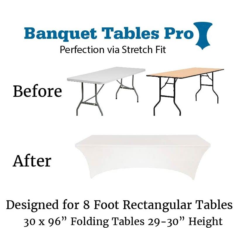 Banquet Tables Pro 8 Ft White Stretch Tight Fit Spandex Rectangular Folding Tablecover for 30Wx96Lx30H Folding Patio Tables, Banquet,Party