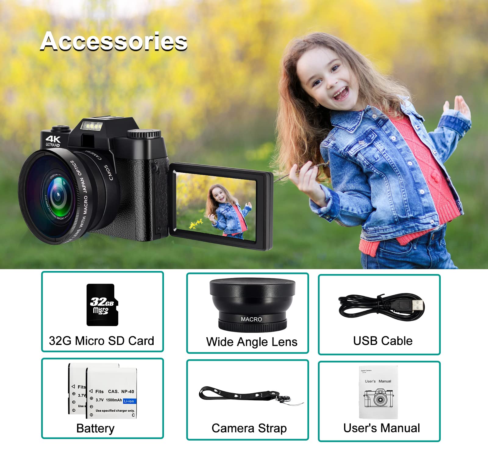 ISHARE 4K Digital Camera for Photography, 48MP FHD Video Camera with WiFi, 3 Inch Flip Screen, 16X Digital Zoom, Vlogging Camera for YouTube (32G Micro Card)
