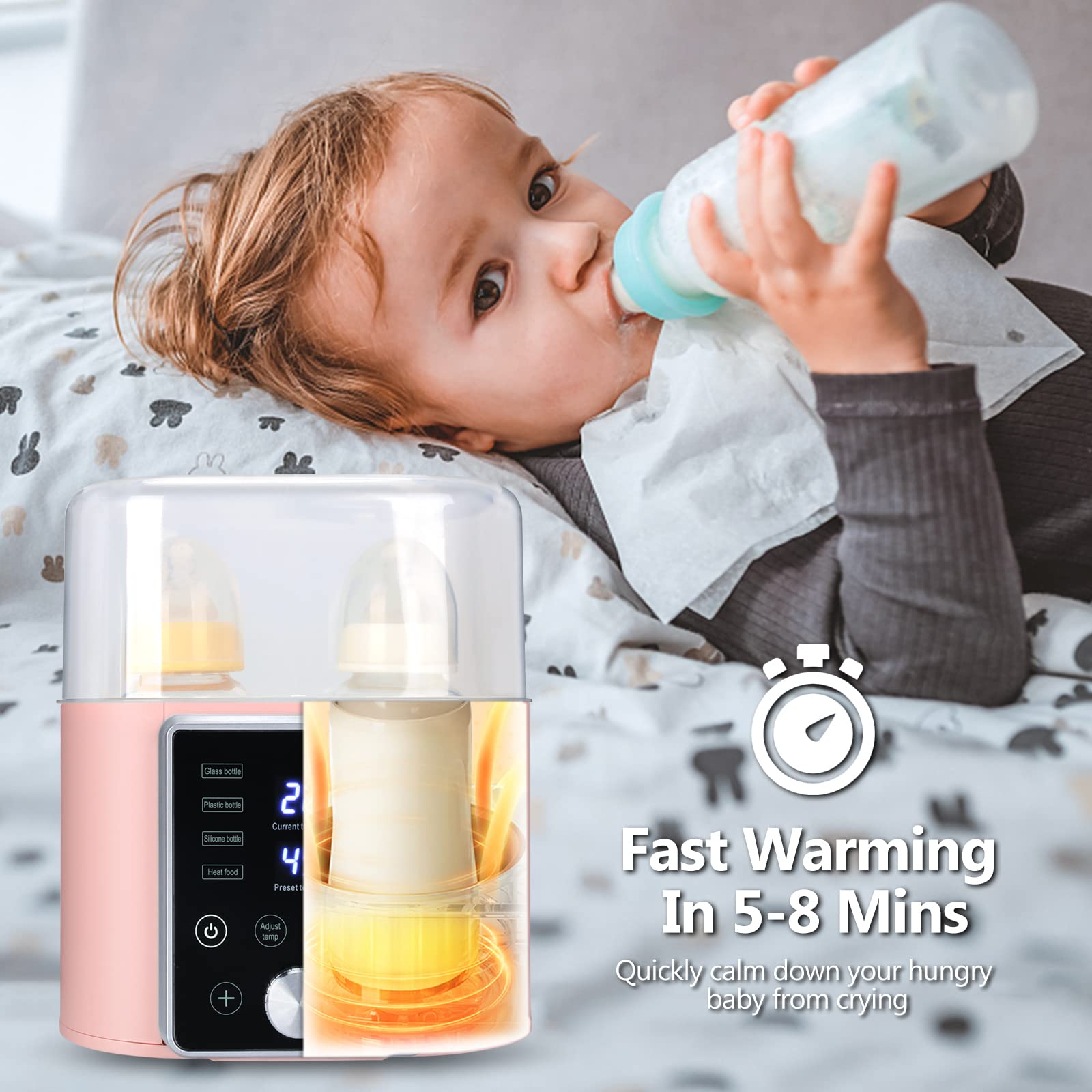 Baby Bottle Warmer, 8-in-1 Bottle Warmer for Breastmilk or Formula with Smart Temperature Control & Timer, Fast Baby Food Heater&Defrost Without Any Losing Nutrition