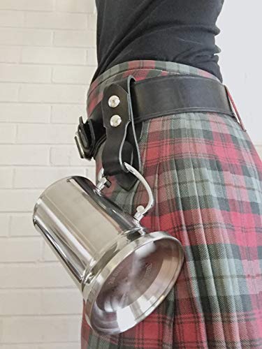 Black Leather Tankard Strap for Belt Renaissance Festival Beer Mug Holder Fits on Wide Belts USA Made