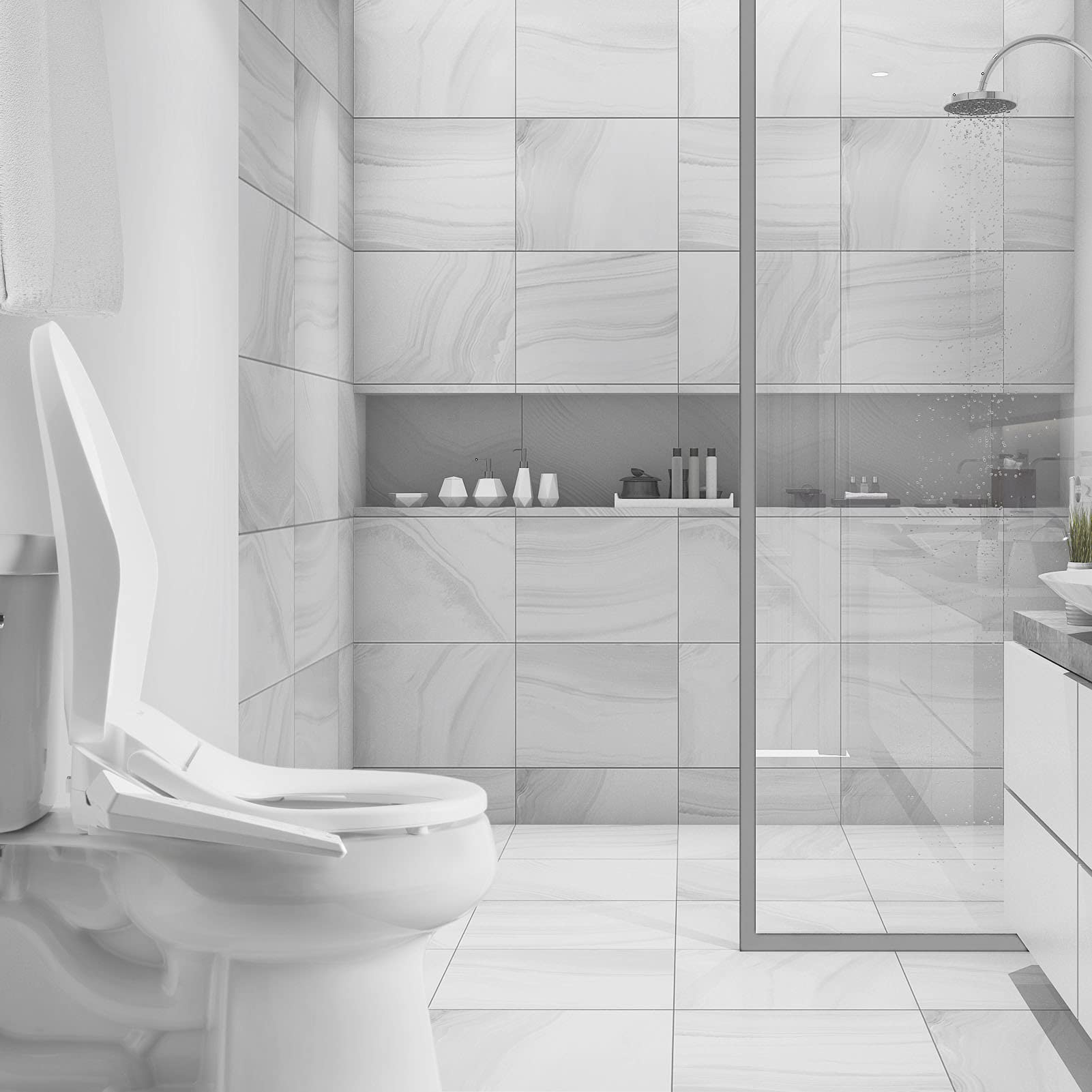 Hulife Electric Bidet Seat for Elongated Toilet with Unlimited Heated Water, Heated Seat, Warm Air Dryer, Touch Control Panel