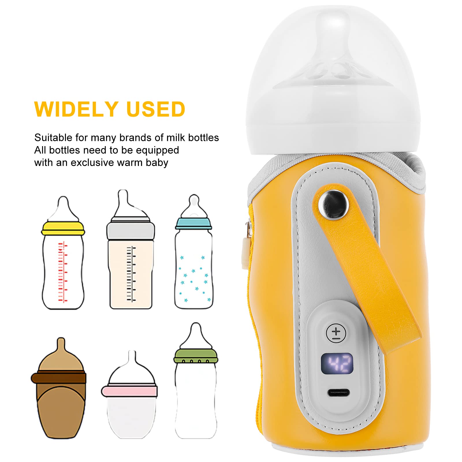 Baby Bottle Warmer, Baby Bottle Insulation Cover, Frequency Conversion Bottle Insulation Cover, Adjustable Handheld Buckle Milk Bottle Heating Cover with Temperature Control for Family Car Travel