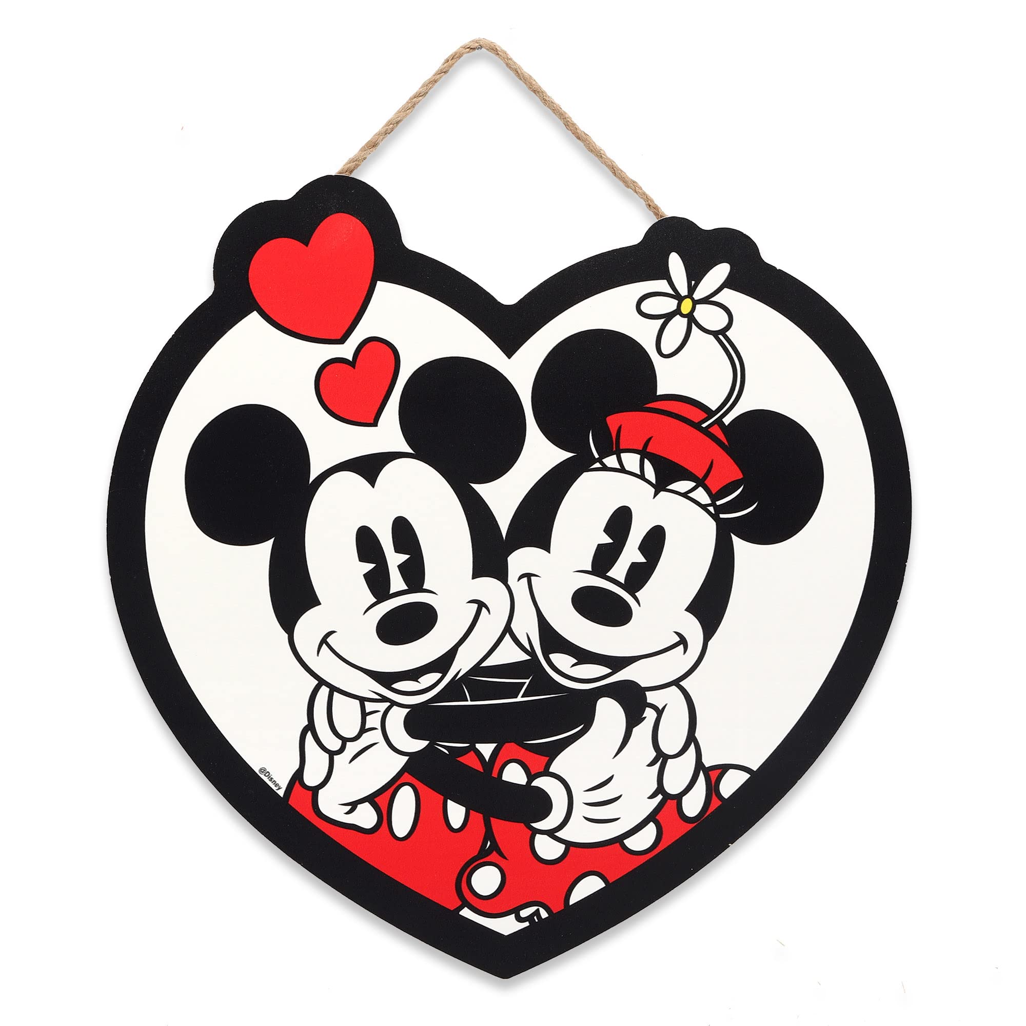 Disney Mickey Mouse and Minnie Mouse Hanging Wood Sign - Heart Shaped Mickey Mouse Wall Art