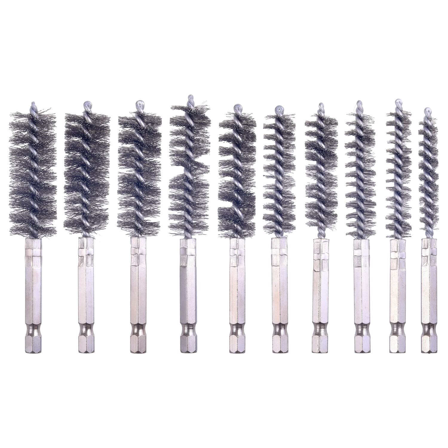 WENORA 10 Pcs Bore Brush for Drill, Drill Wire Bore Brush, Stainless Steel Bore Brush Set witn 1/4 Inch HexShank, Drill Wire Brush for Power Drill Impact Driver