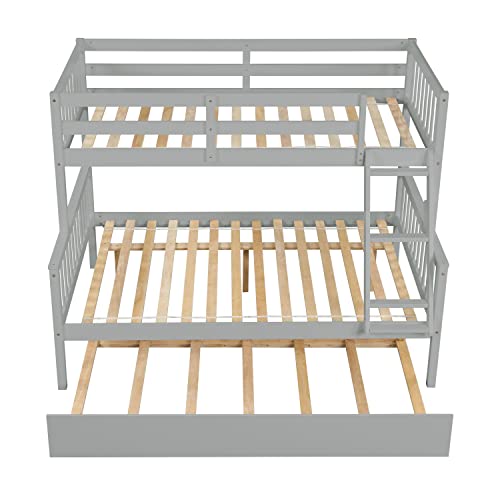 DEYOBED Twin Over Full Convertible Wooden Bunk Bed with Trundle - Versatile Bedding Solution for Kids, Teens, and Adults, Maximizing Space and Comfort in Bedrooms