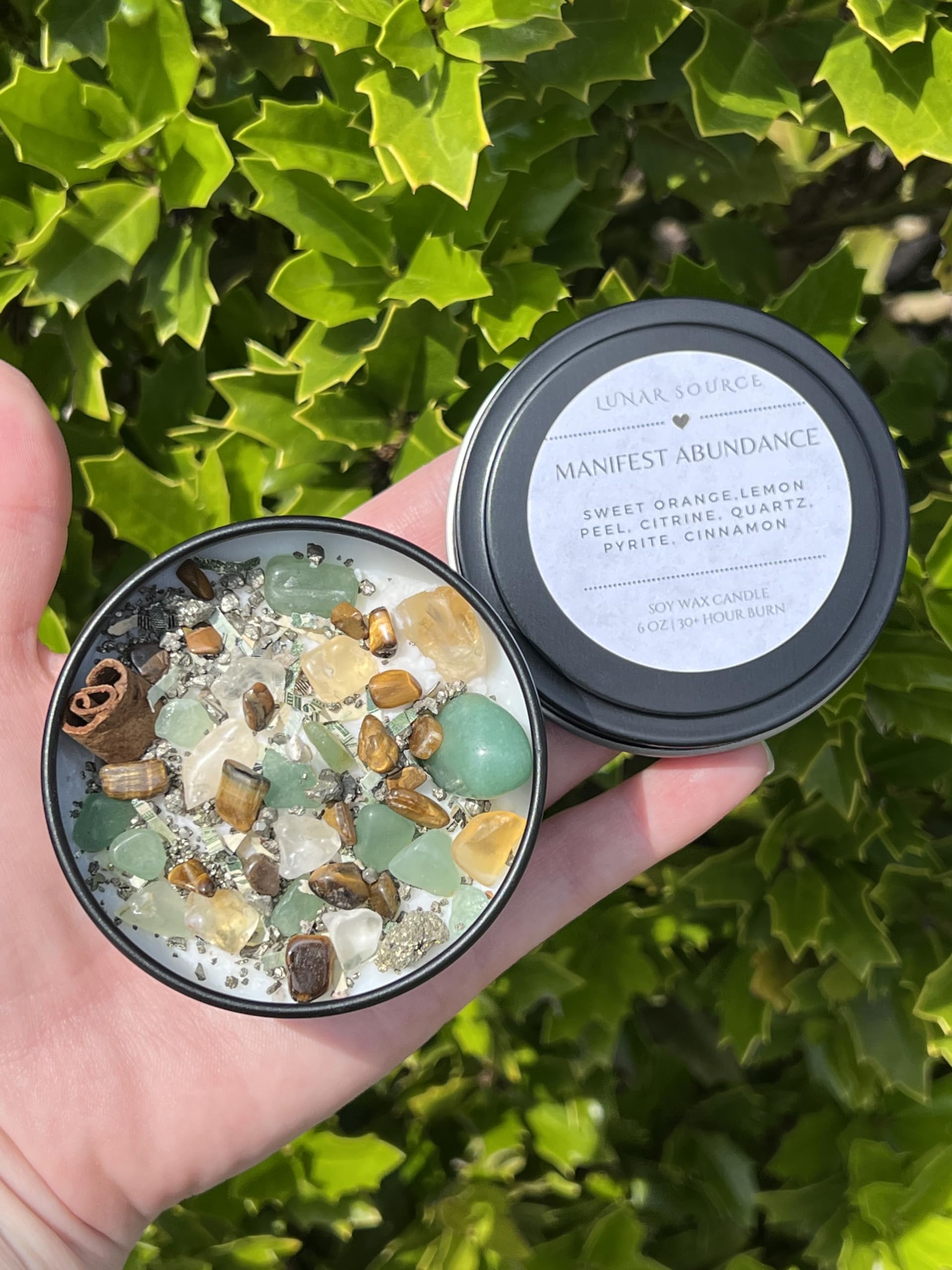 Money Magnet Manifestation Herbal Intention Candle | Ritual Altar Tool Crystal Spell Infused Scented Soy Candle Witchy Gift | Wealth Abundance Prosperity