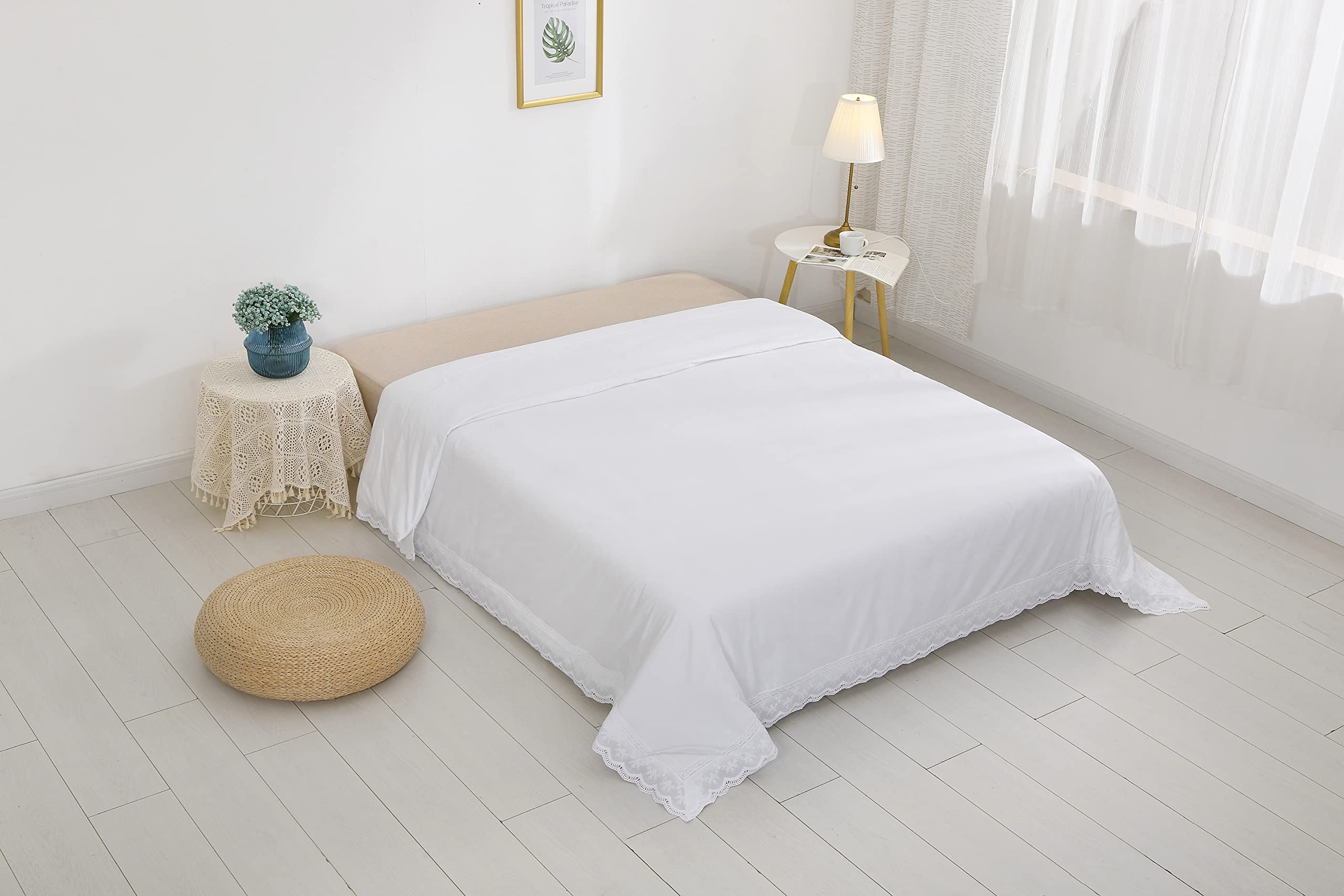 White Queen Lace Duvet Cover Egypt Cotton Quilt Cover 90x90 Inch 1 Pieces Solid