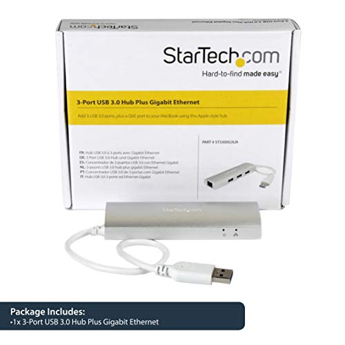 StarTech.com 3-Port USB Hub with Ethernet, 3x USB-A Ports, Gigabit Ethernet, USB 3.2 5Gbps, Bus-Powered, Portable Laptop Hub