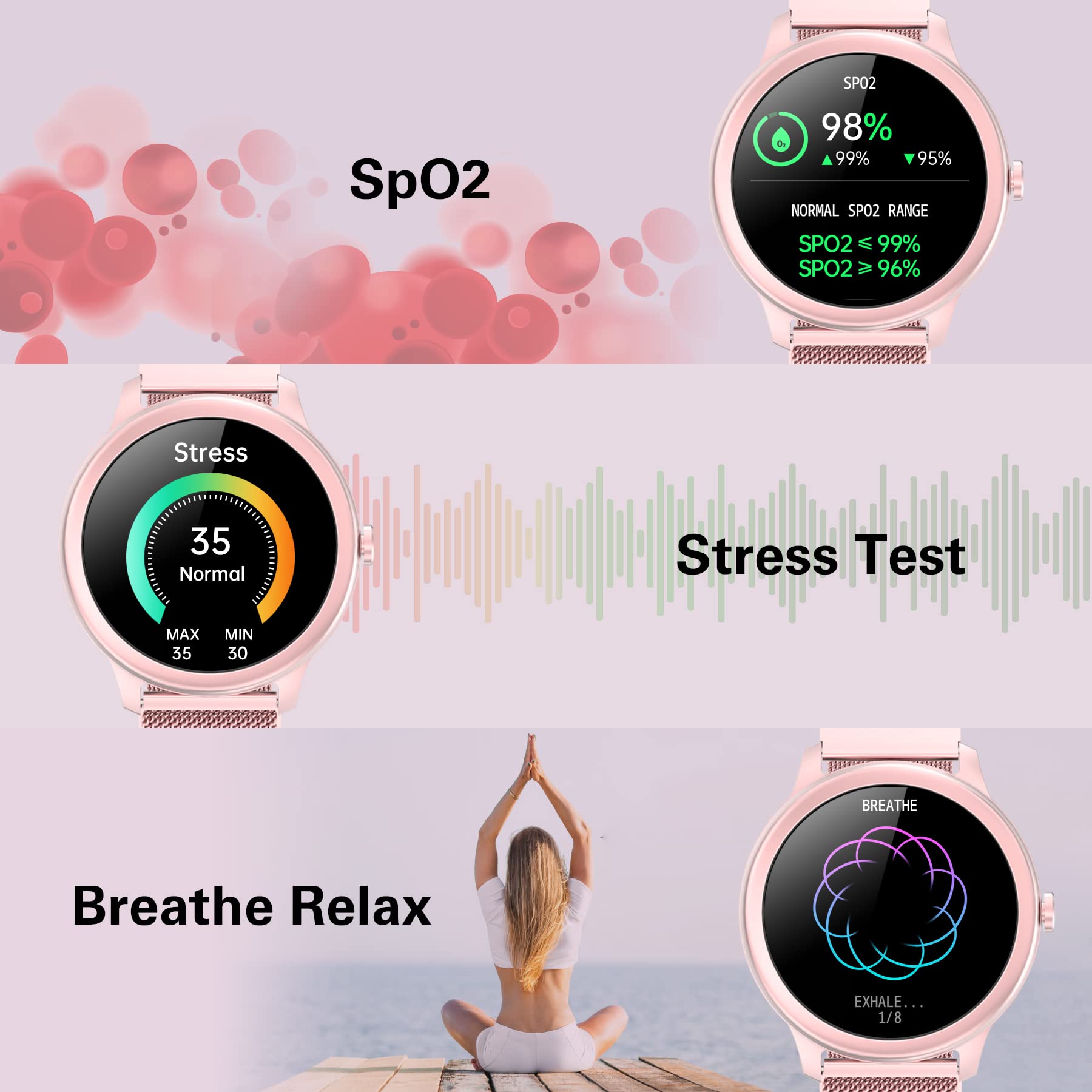 BRIBEJAT BT5 Smart Watch for Women Compatible Samsung iPhone Android Phones(Dial/Answer Calls) Voice Assistant, Aluminum Case, Pink
