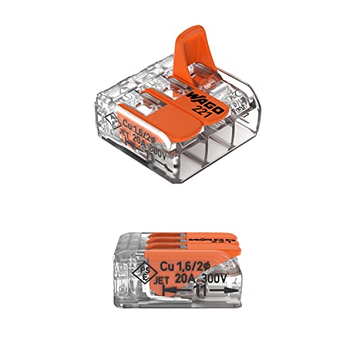 WAGO 221-413 Compact Lever-Nuts® Splicing Connectors, 3-Conductor, 24-12 AWG, 2500pcs