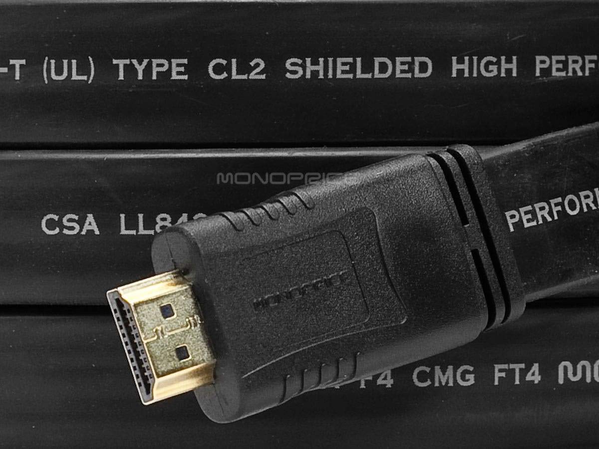 Monoprice Commercial Series Flat High Speed HDMI Cable, 4K @ 24Hz, 10.2Gbps, 24AWG, CL2, 3ft, Black