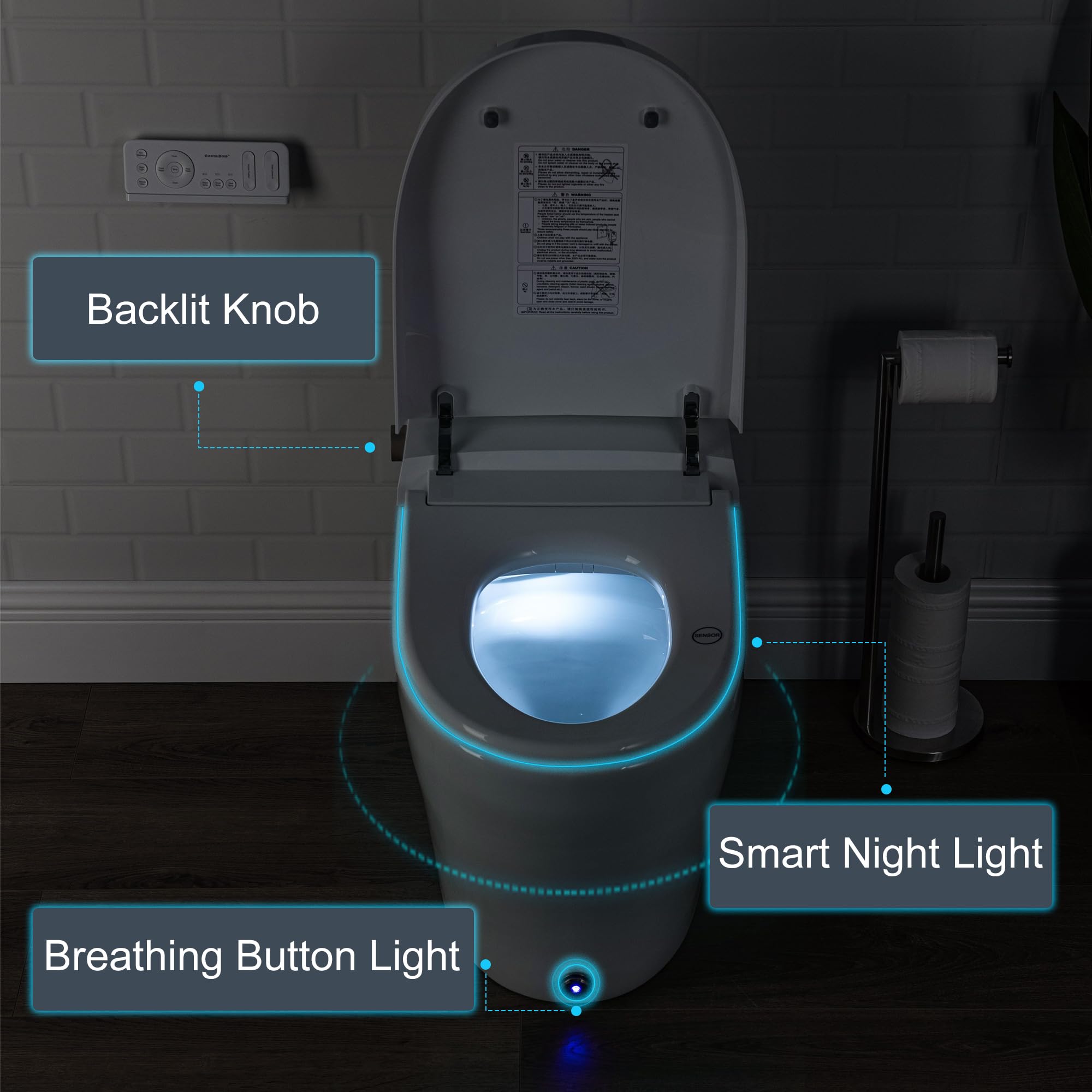 Casta Diva Smart Toilet with Heated Seat, Warm Water Bidet, Off-seat Auto Flushing, Foot Kick Flush, 1.28GPF White Smart Toilets with Remote for Bathrooms (CD-Y070)