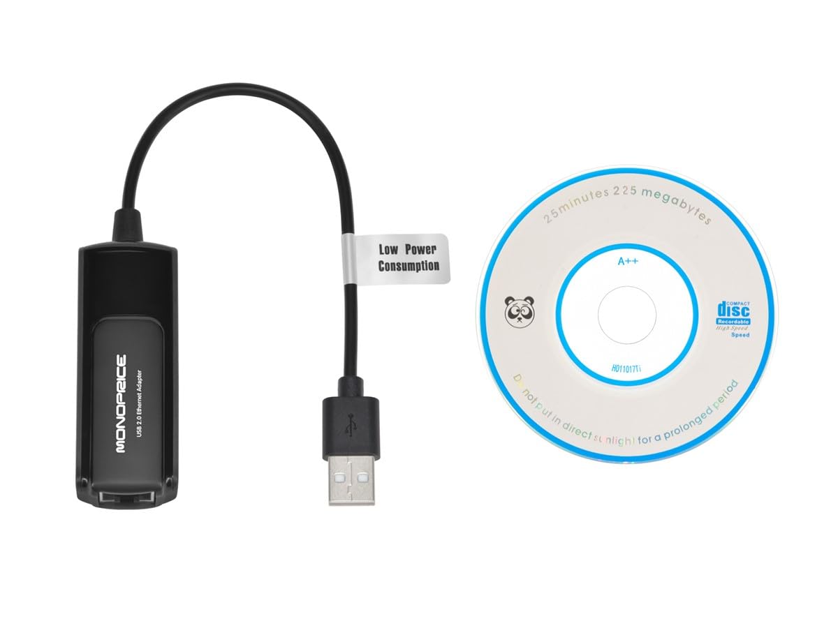 Monoprice USB 2.0 Ultrabook Ethernet Adapter (Low Power), Supports Windows and MacOS