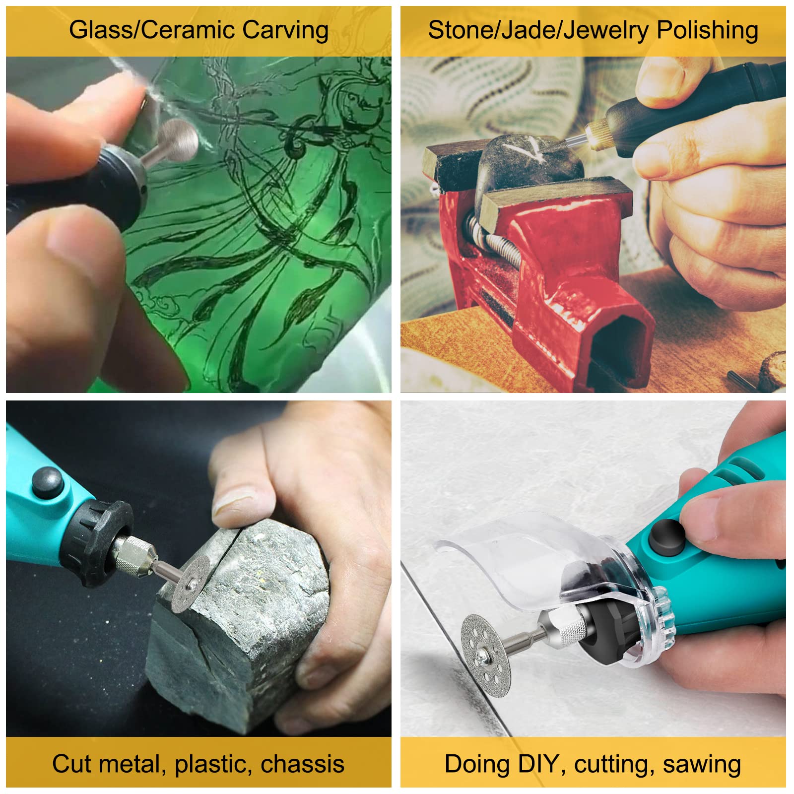 Diamond Burr Set for Dremel, Rotary Tool Grinding Cutting Wheel Stone Glass Tile Jewelry Engraving Rock Etching Masonry 1/8β Die Grinder Carving Cutter Metal Engraver Kit - 32pc Set