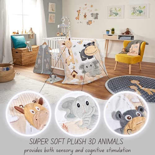 OBERLUX Crib Bedding Set for Boys and Girls, 8 Piece Baby Nursery Bedding Crib Set, Jungle Animal Safari Theme, Gray/Tan/White