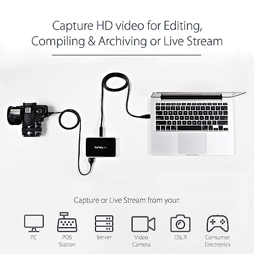 StarTech.com HDMI Video Capture Device - 1080p - 60fps Capture Card - USB Video Recorder - with HDMI DVI VGA, TAA (USB3HDCAP)