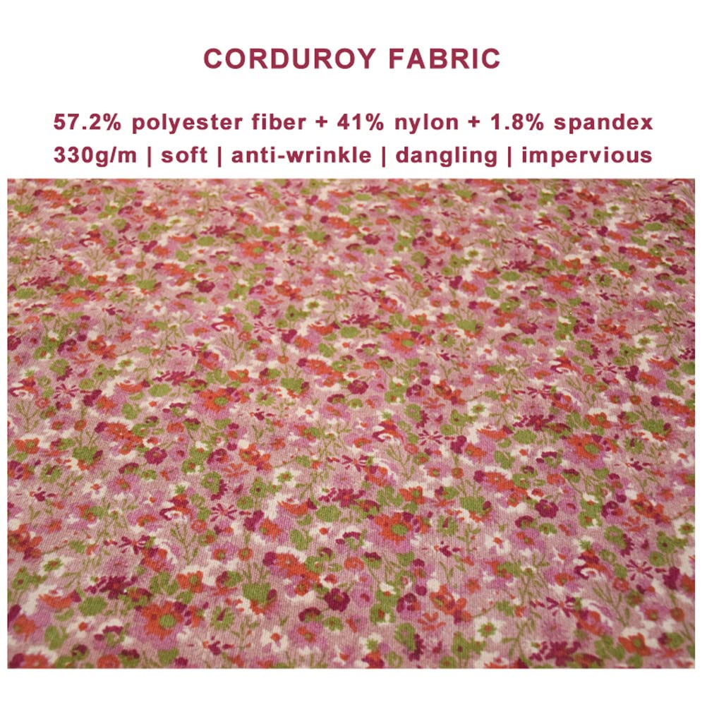 Pink Flower Pattern Cute Corduroy Fabric by The Meter 145cm/57'' Wide Dress Making Fabric for Sewing DIY Crafts, Decorations, Clothing(Size:1m)