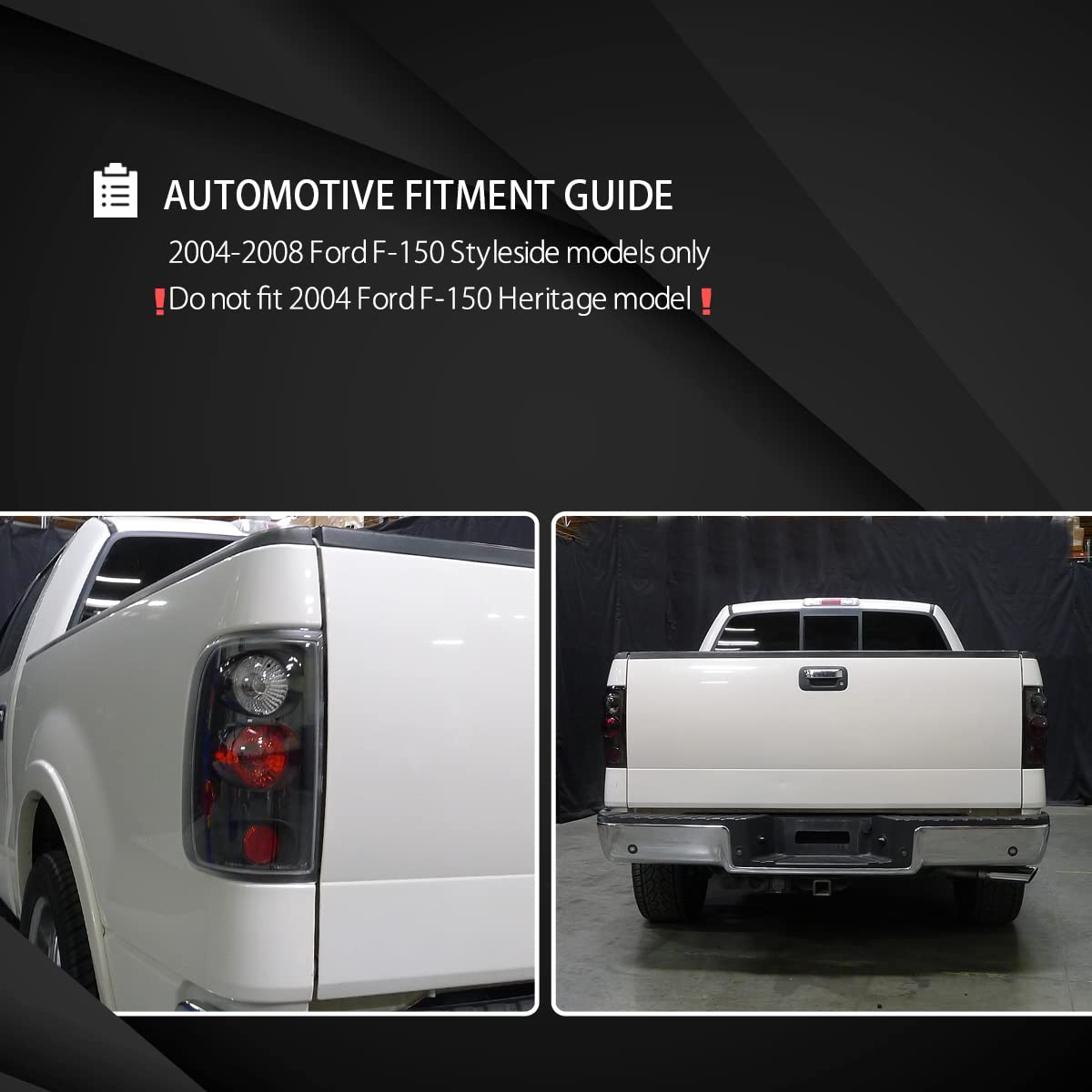 Autozensation Compatible with Ford F150 2004-2008, Black Housing Clear Lens Tail Lights, L+R Pair Taillight Assembly