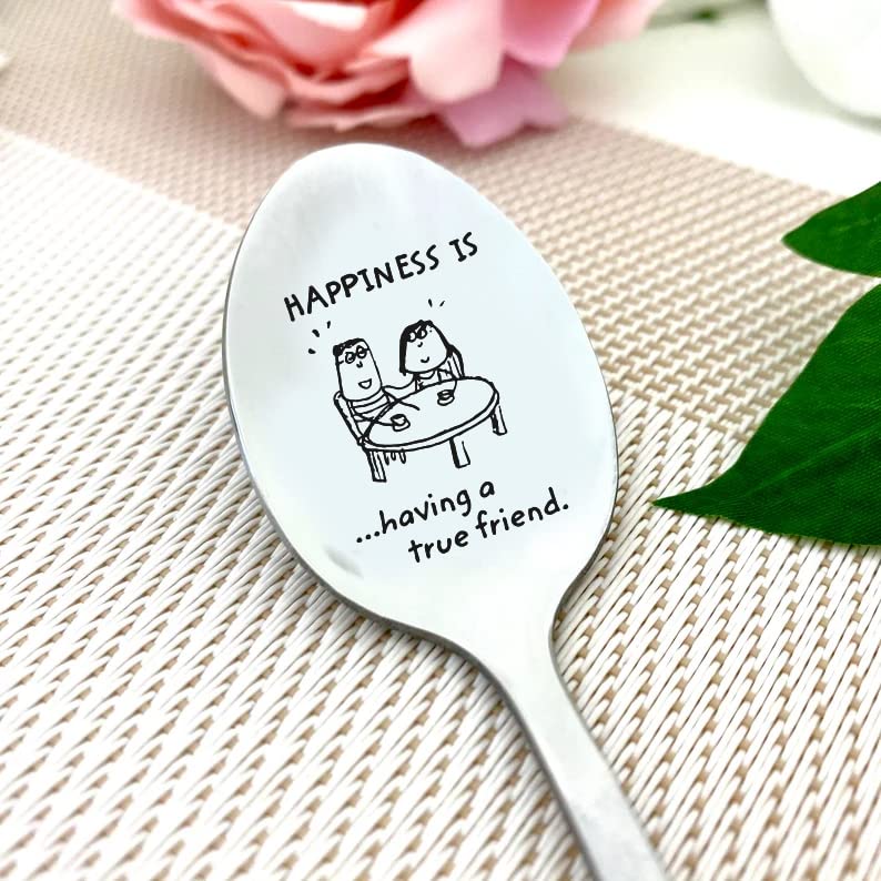 BIGEVENTS True friend Spoon Engraved teaspoons coffee spoon coffee spoons my peanut butter spoon peanut butter spoon spoon coffee spoons for tea tea gifts adult cereal spoon, Silver, 7 (A1)