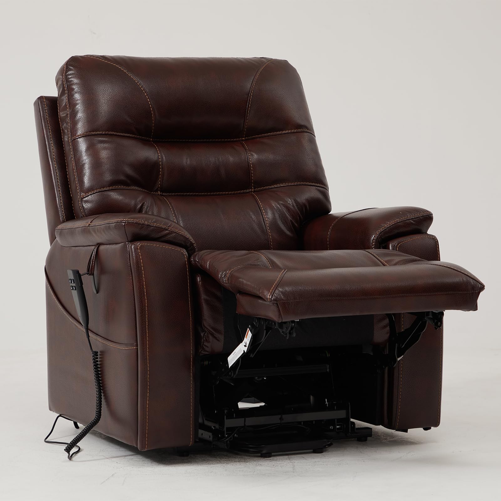 ASIMIL Large Power Lift Chairs Recliners for Elderly Dual OKIN Motor Infinite Position Ergonomics Sofa Lays Flat Chair,Hidden Cup Holder(Faux Leather,Red Brown