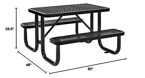 Global Industrial 4 ft. Expanded Metal Rectangular Outdoor Steel Picnic Table, Black