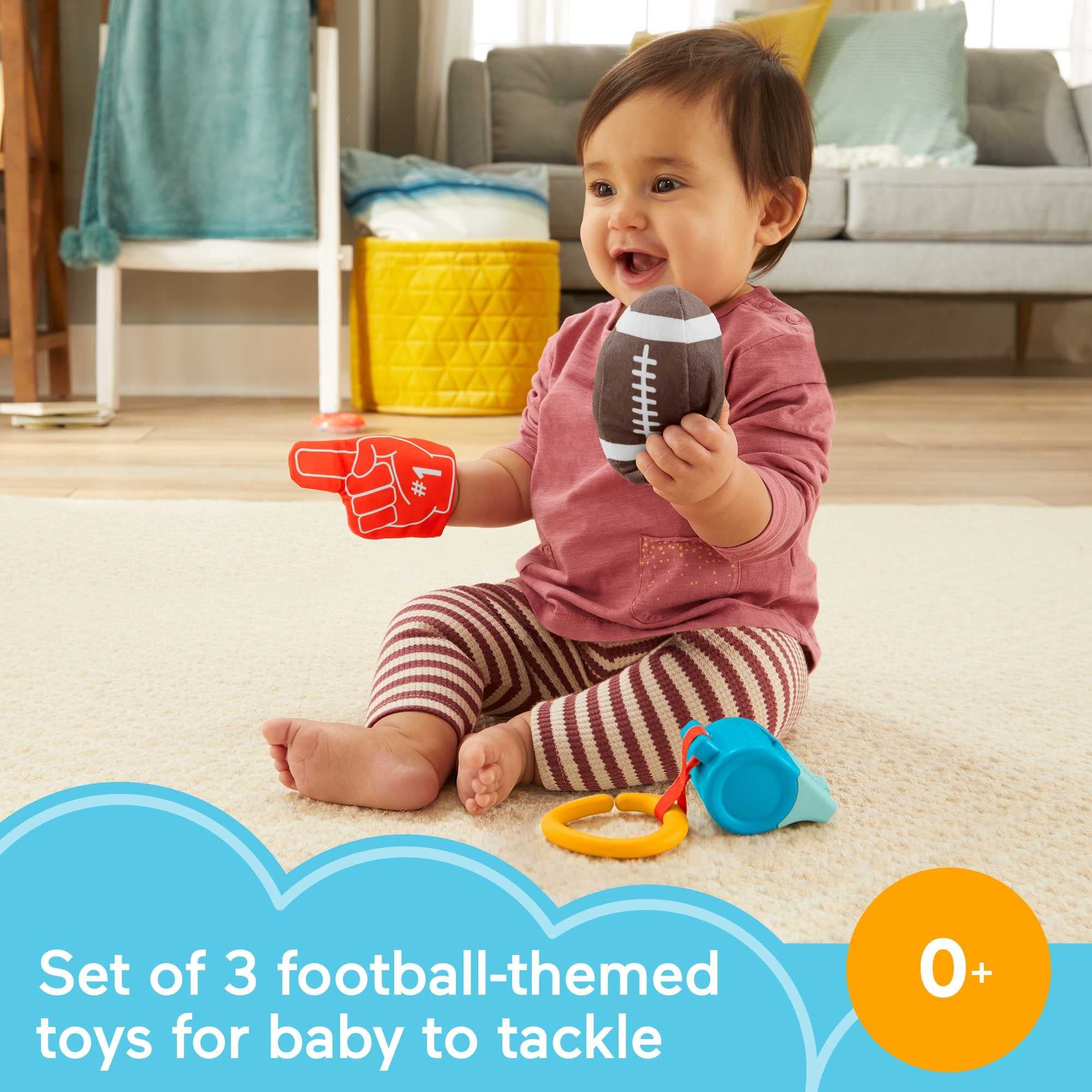 Fisher-Price Tiny Touchdowns Gift Set, 3 football-themed baby toys and teether for infants ages 3 months and up
