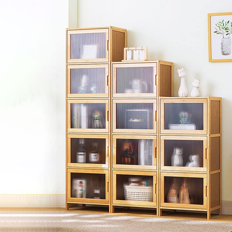 CraftThink Tall Storage Cabinet, Scandinavian Accent Cabinet with Doors and Straight Legs Rectangle Kitchen Pantry Shelves for Home Office, (4 Wicker & Rattan Doors, 17" L x 12.5" D x 49.5" H)